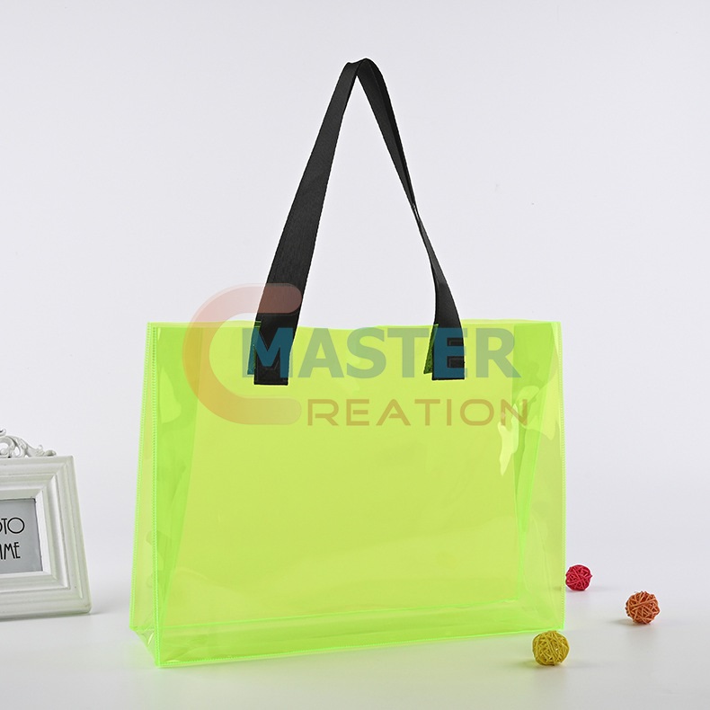 Clear Travel Handbag | Fluorescence Green Tote | Clear Green Tote ...